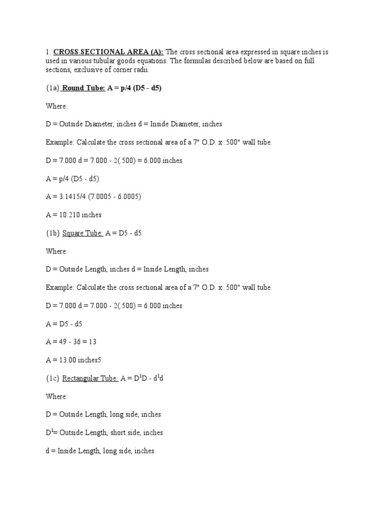 Pipe Cross Sectional Area Calculations | PDF | Horsepower | Barrel (Unit)
