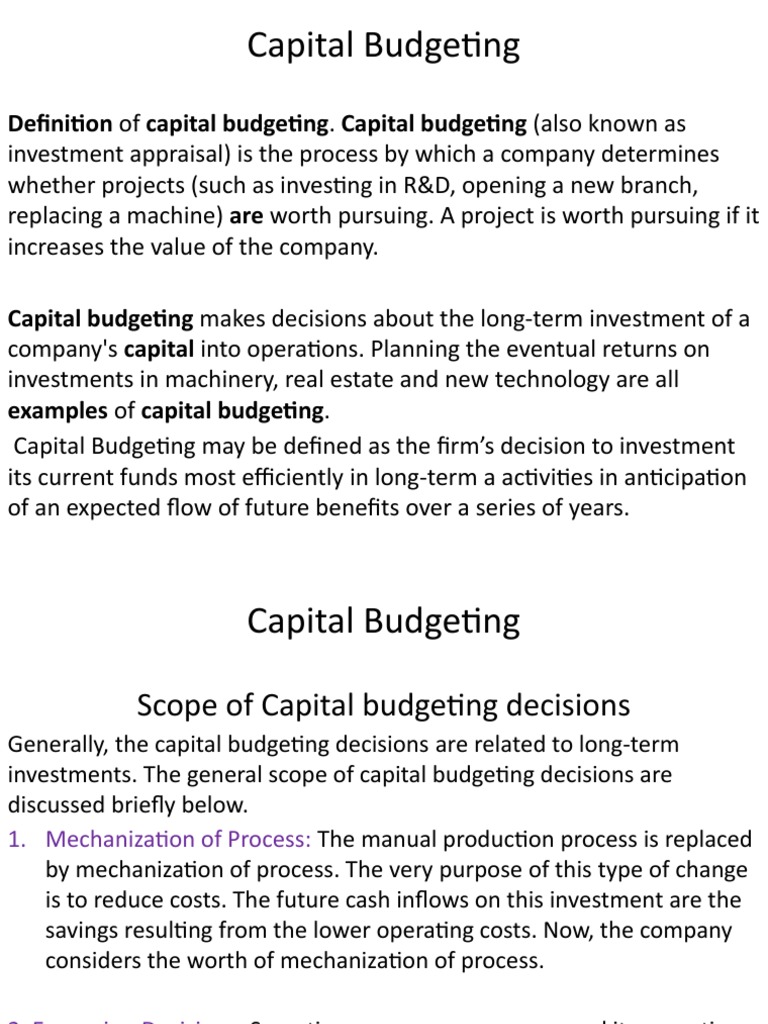 Capital Budgeting: Definition of Capital Budgeting. Capital Budgeting ...