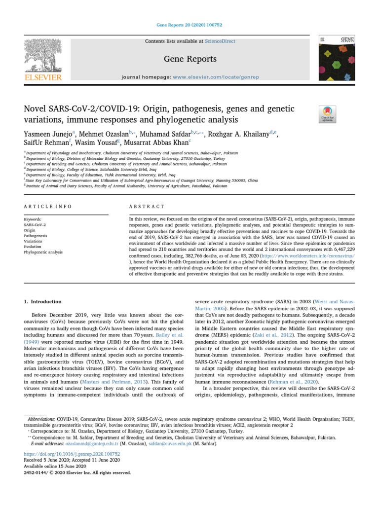 Gene Reports: Sciencedirect | PDF | Virus | Infection