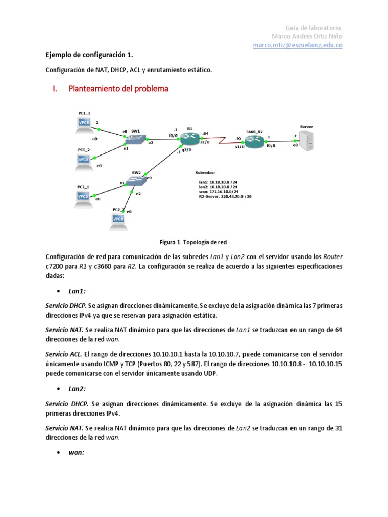 Guía Config DHCP, NAT, ACL, Static Routing | PDF | Dirección IP | Enrutador (Computación)