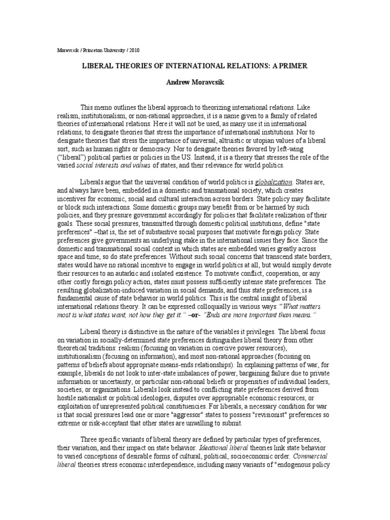 Liberal Theories in International Relations | PDF | Liberalism | Free Trade