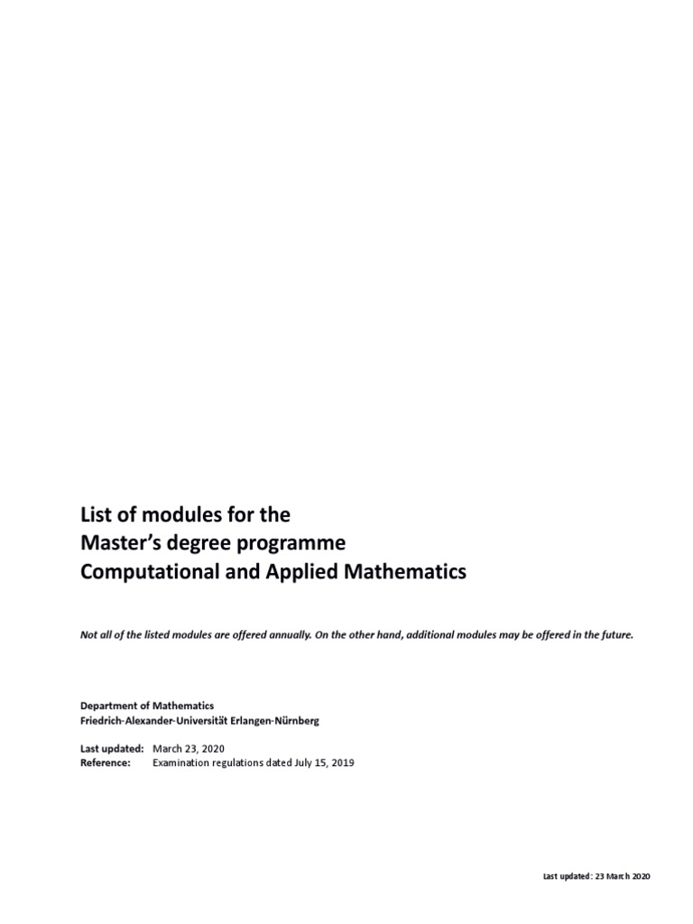 List of Modules For The Master's Degree Programme Computational and ...