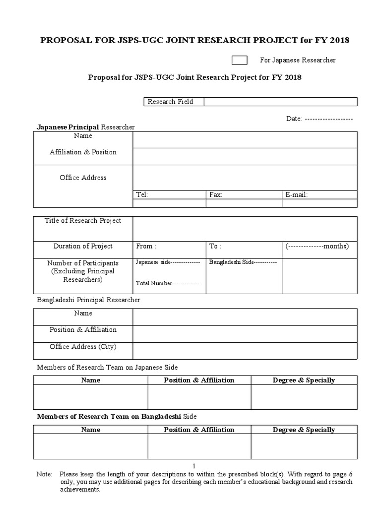 JSPS-UGC Joint Research Proposal 2018 | PDF | Business
