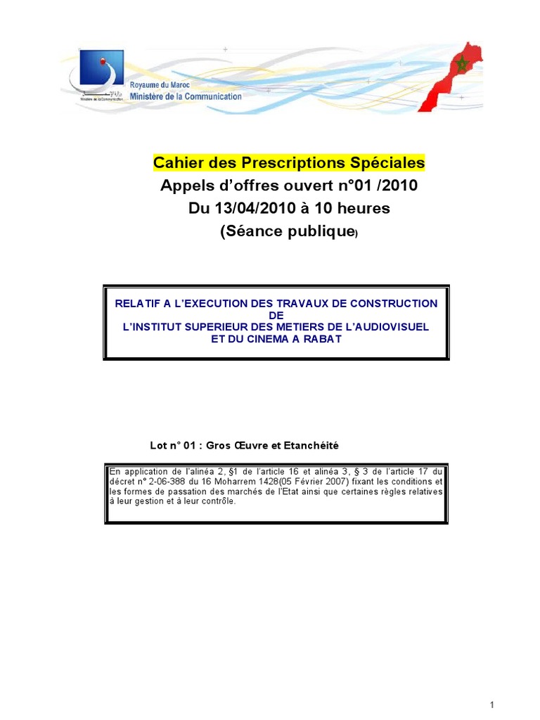 Maroc - Cahier Des Prescriptions Spéciales | PDF | Entrepreneur ...