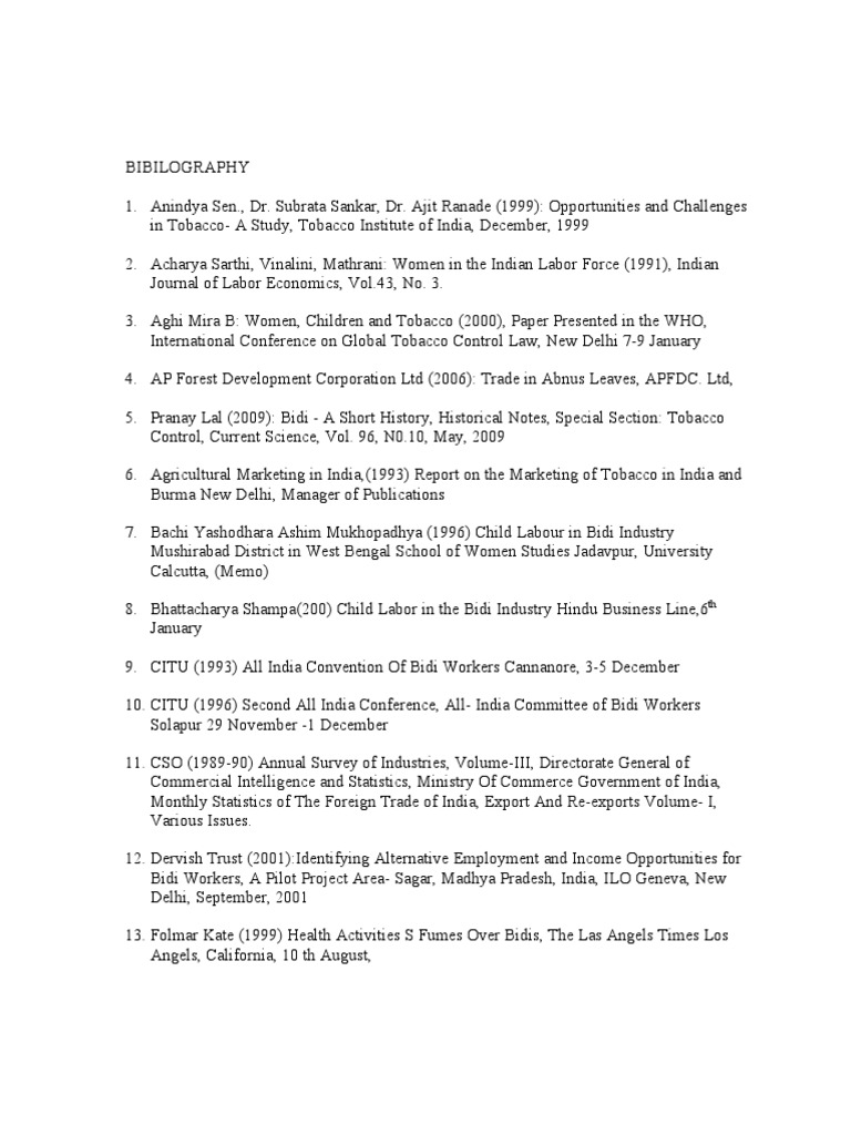 Bibliography On Beedi Industry | PDF | International Labour ...