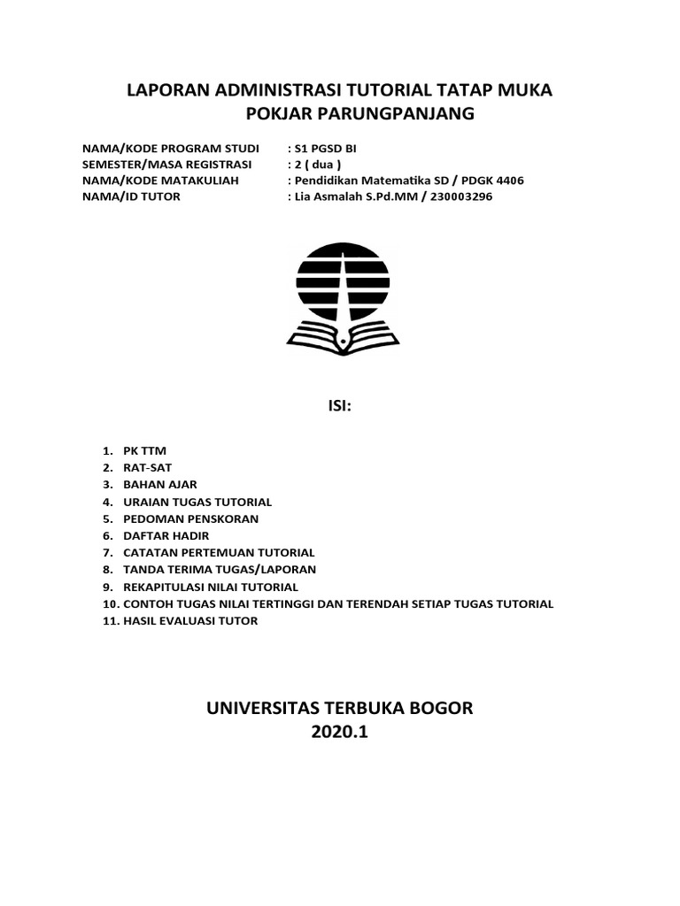 Cover Laporan Administrasi Tutorial Tatap Muka | PDF
