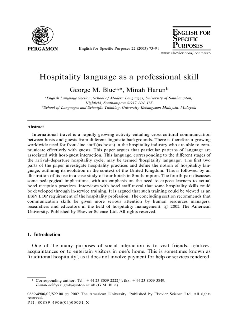 Hospitality Language in Professional Contexts | PDF | English Language ...