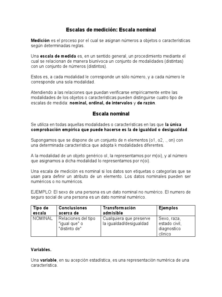 Escala Nominal: Definición y Ejemplos | PDF | Nivel de medida | Método ...