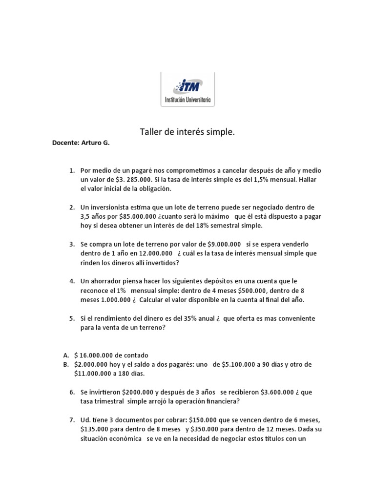 Taller de Interés Simple | PDF