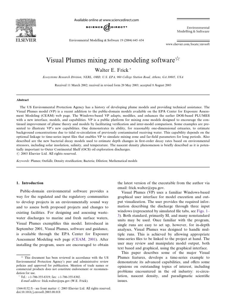 Visual Plumes Mixing Zone Modeling Software: Walter E. Frick | Download ...