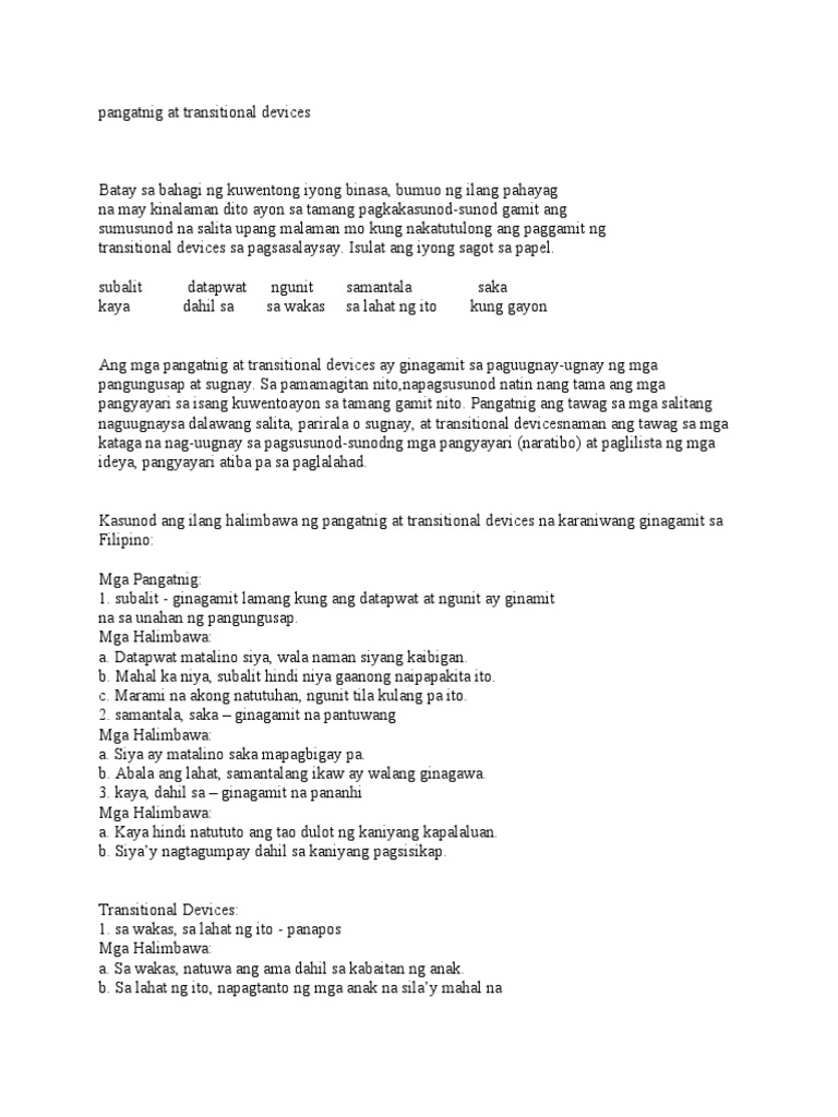 Pangatnig at Transitional Devices | PDF
