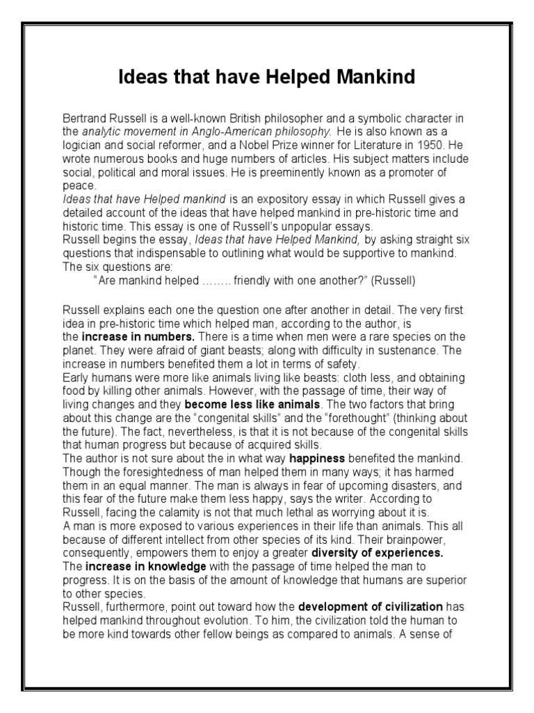 Ideas That Have Helped Mankind | PDF | Idea | Bertrand Russell