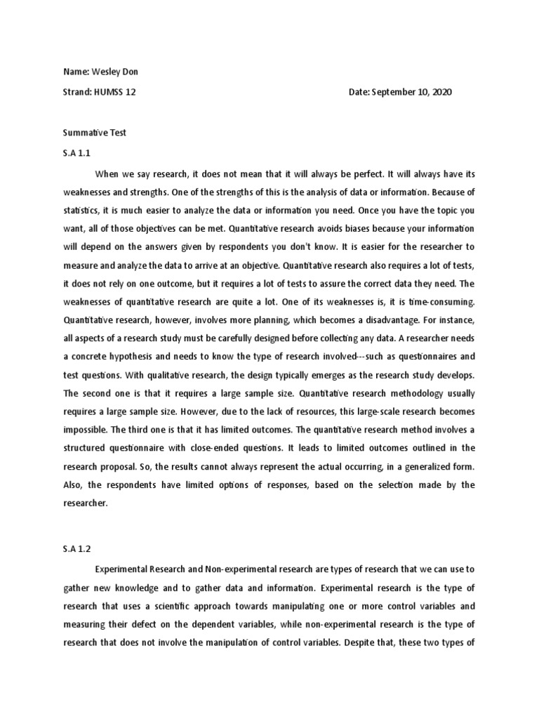 Summative Assessment Practical Research | PDF | Quantitative Research ...