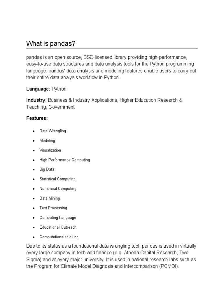 What Is Pandas?: Language: Python Industry: Business & Industry ...