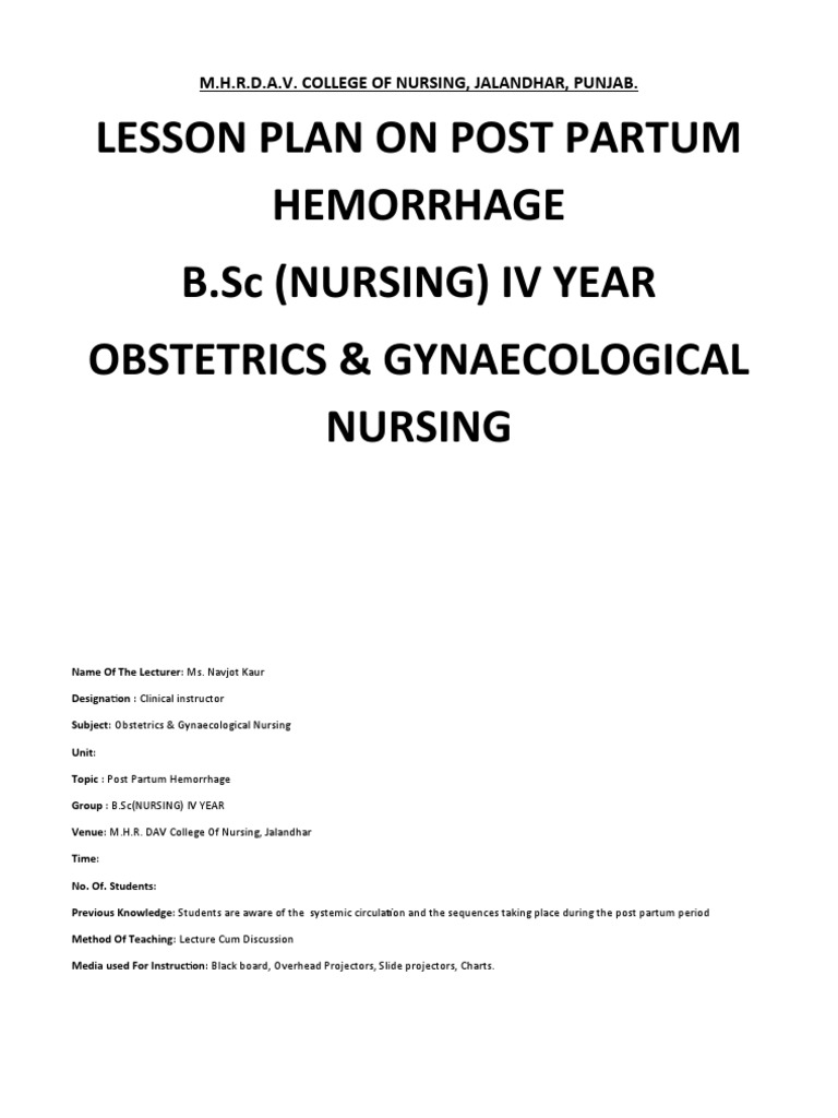 Lesson Plan on Postpartum Hemorrhage | PDF