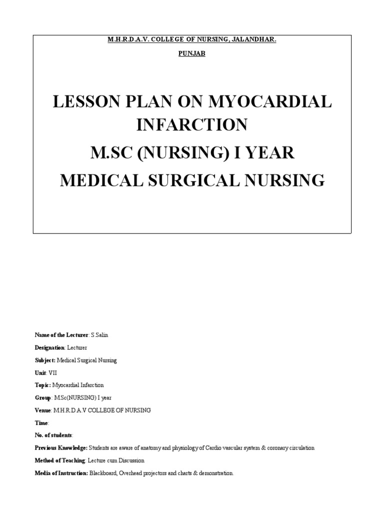 Lesson Plan On Myocardial Infarction | PDF | Coronary Circulation ...