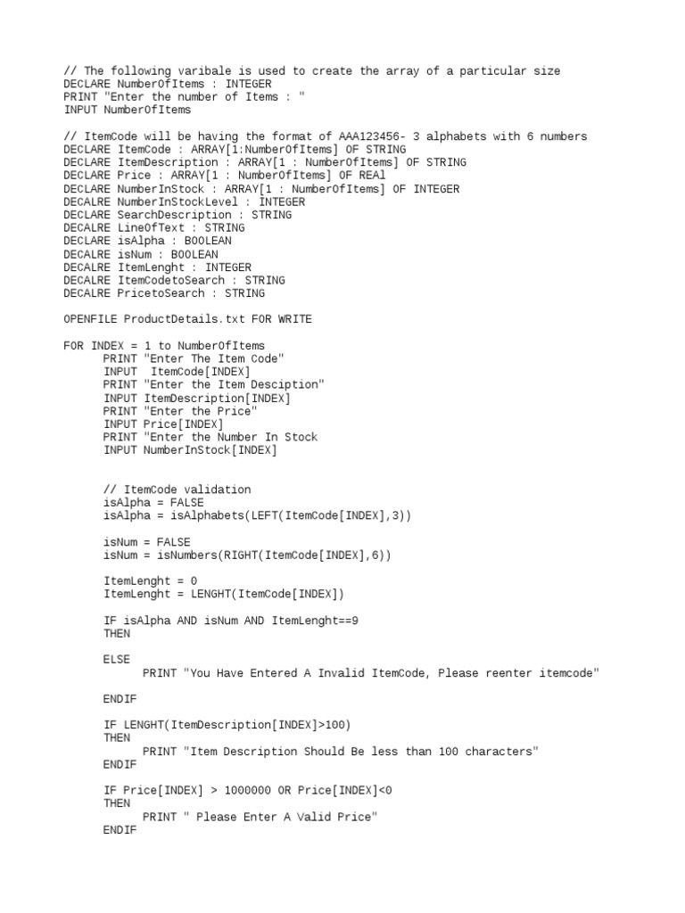 9608 w20 PM 22 Pseudocode | PDF | Boolean Data Type | String (Computer Science)