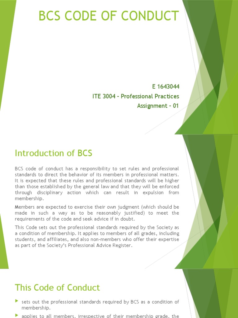 Bcs Code of Conduct: E 1643044 ITE 3004 - Professional Practices ...