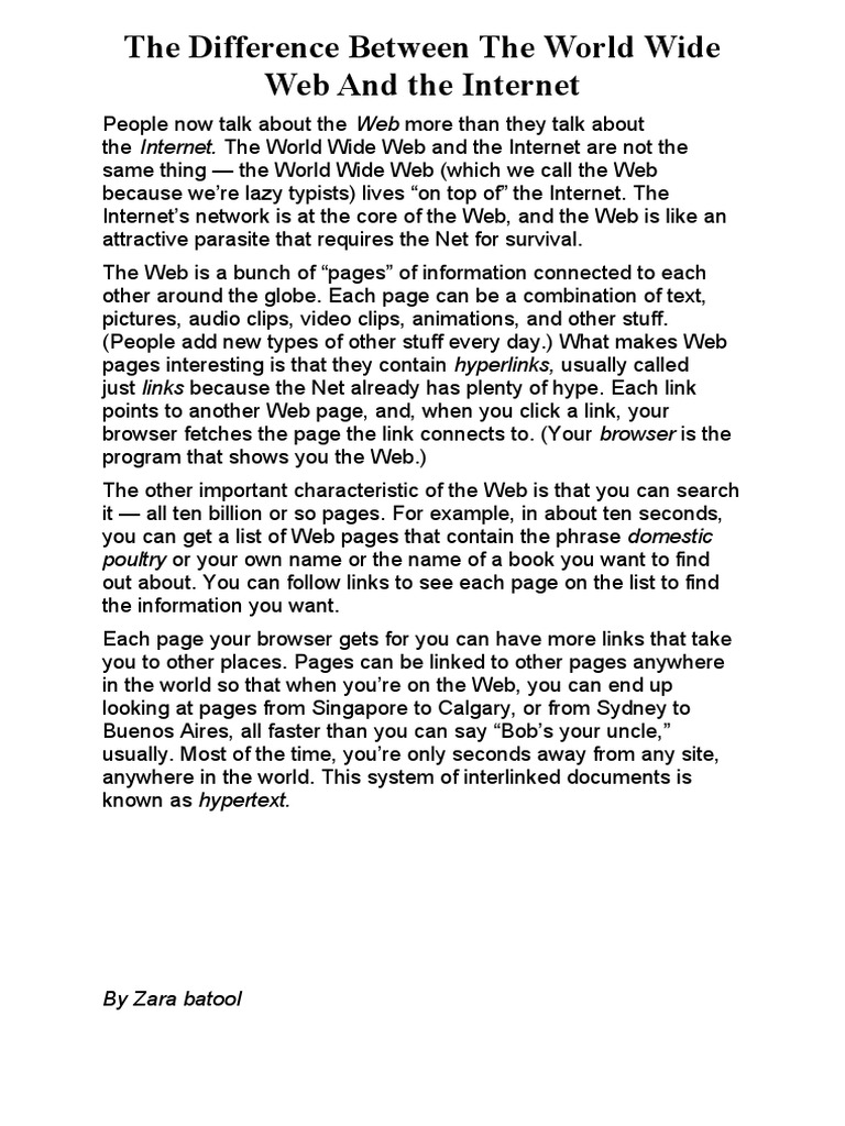 The Difference Between The World Wide Web and The Internet | PDF