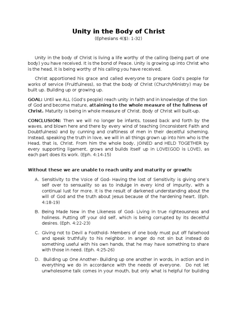 Unity in The Body of Christ | PDF | Jesus | Forgiveness