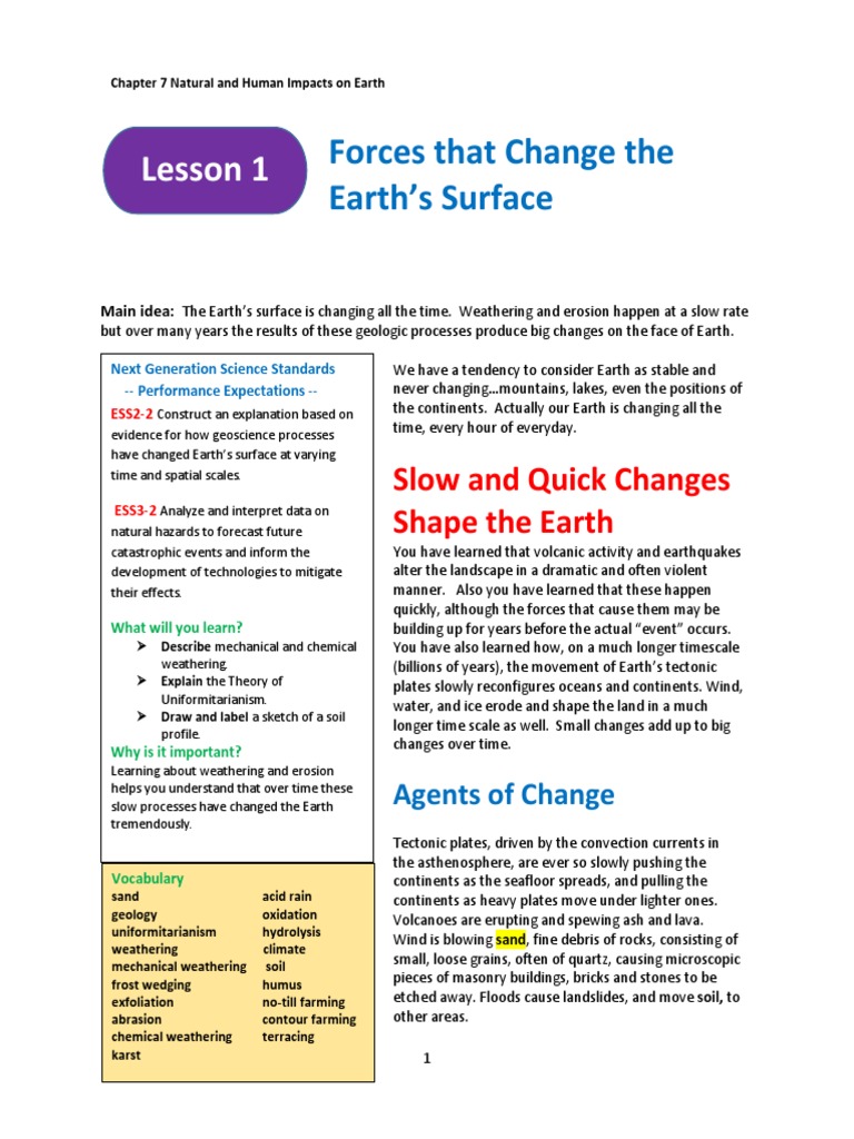 Ch.7-1 Forces That Change The Earths Surfaces | PDF | Weathering | Soil