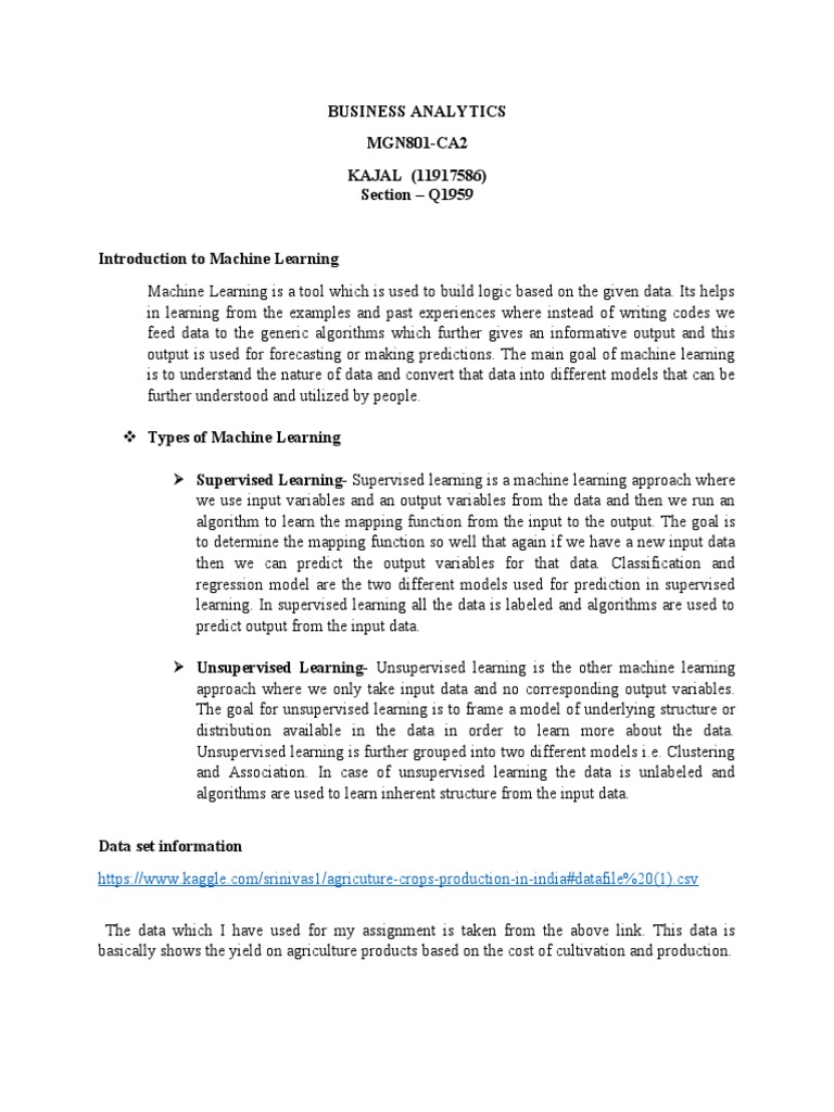 Business Analytics MGN801-CA2 KAJAL (11917586) Section - Q1959 ...