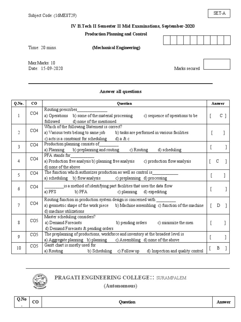 PPC MID-II SET-A Objective Paper 15.09.2020 | PDF | Computing | Hardware