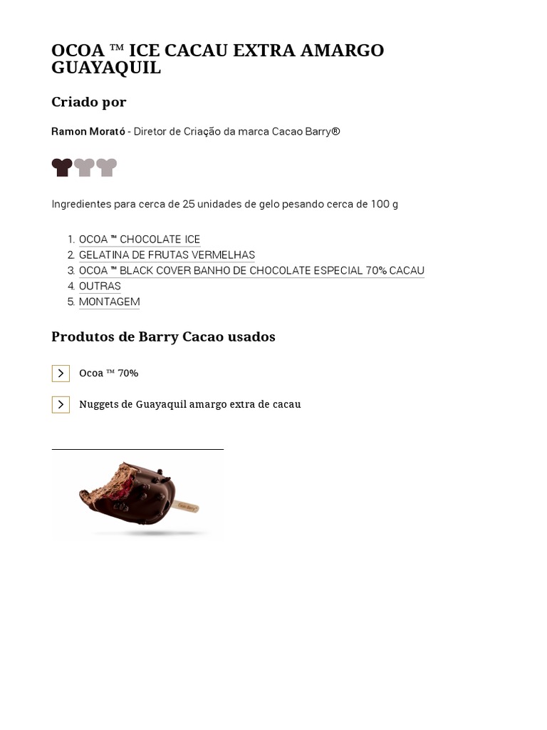 OCOA ™ ICE CACAU EXTRA BITTER GUAYAQUIL - Cacau Barry | PDF | Chocolate ...