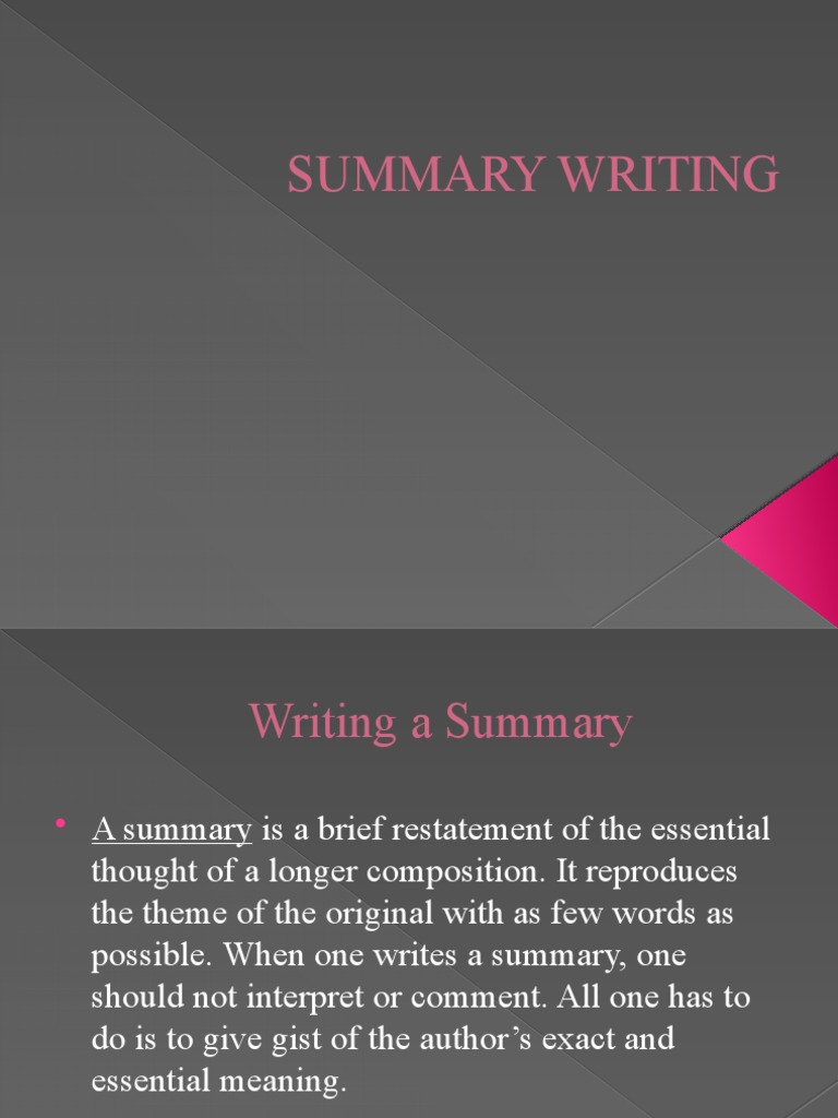 Summary Writing 5S PPT | PDF | Sentence (Linguistics) | Phrase
