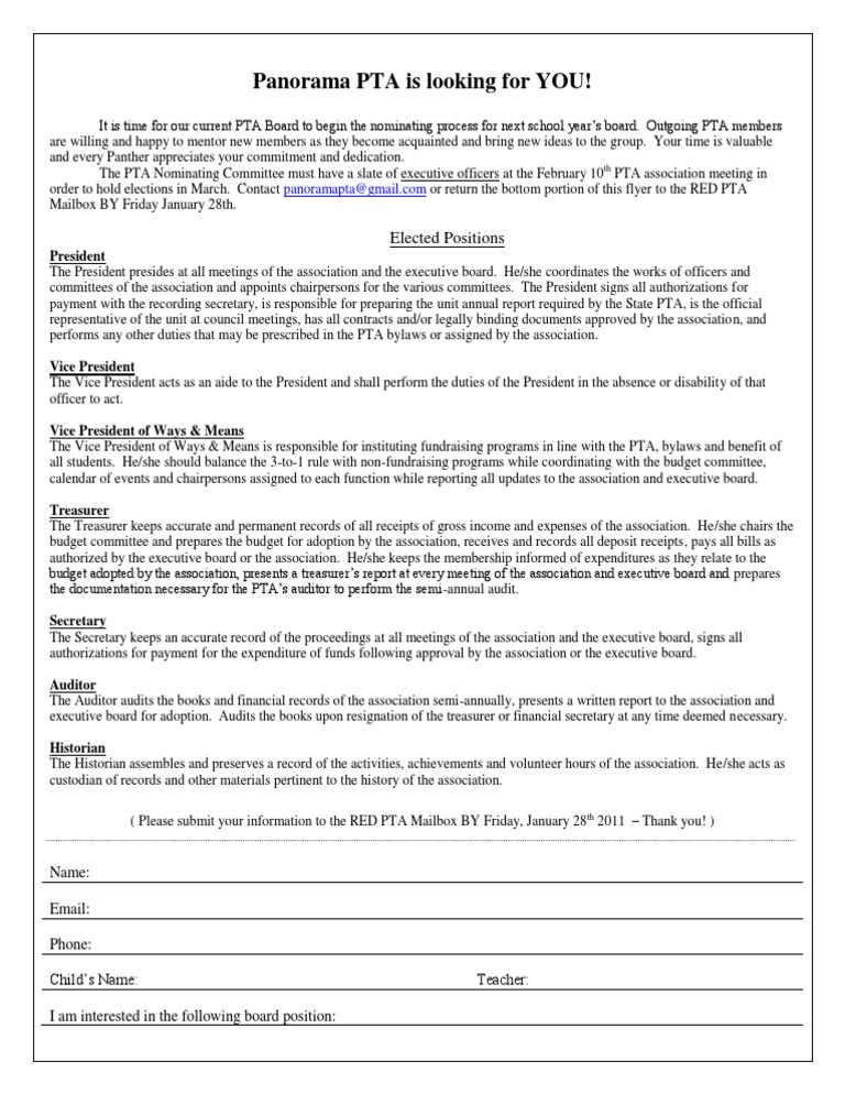 PTA Board Elections | Board Of Directors | Audit