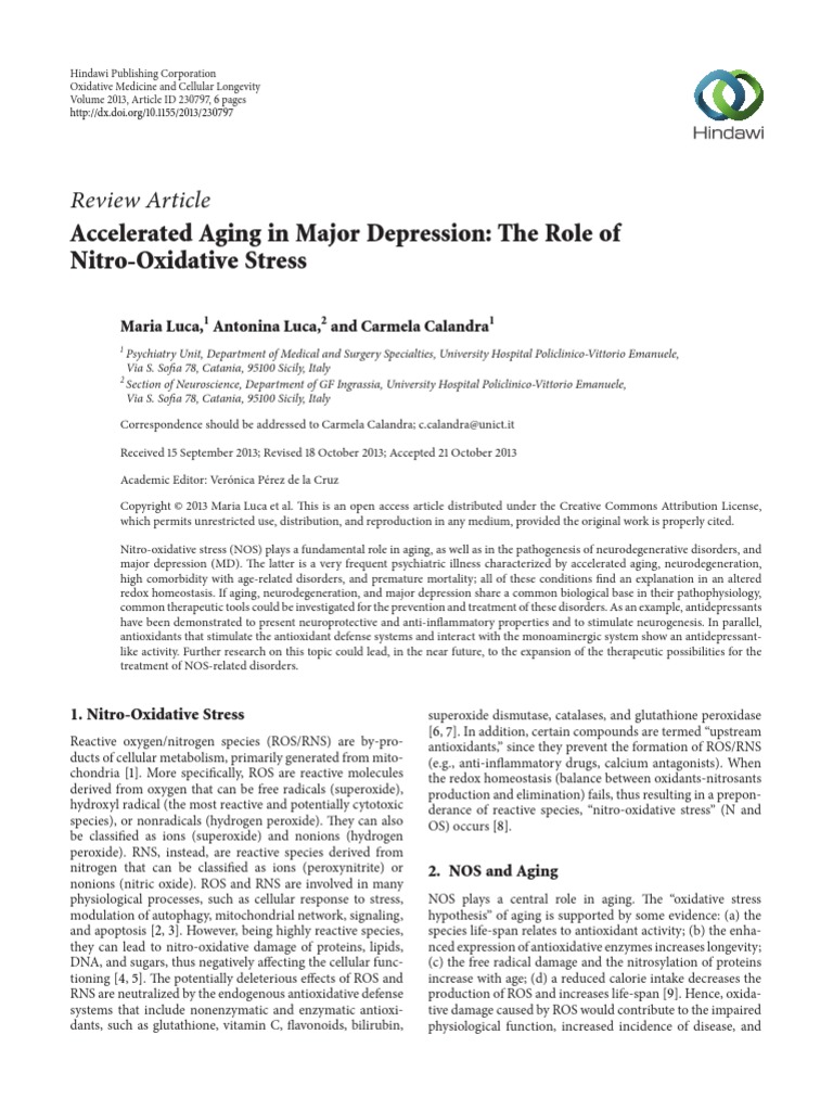 Accelerated Aging in Major Depression - The Role ofNitro-Oxidative ...