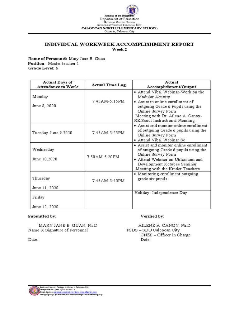 Individual Workweek Accomplishment Report | PDF | Learning | Further ...