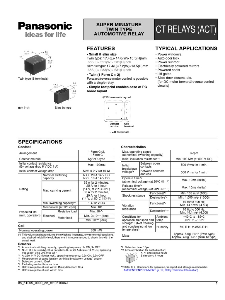 CT Relays (Act) : Features Typical Applications | PDF | Relay ...