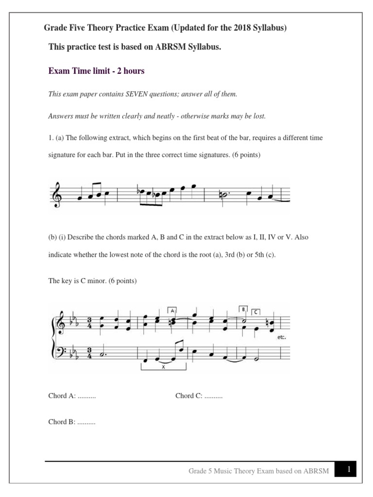 Grade 5 Test ABRSM Based | PDF | Scale (Music) | Chord (Music)