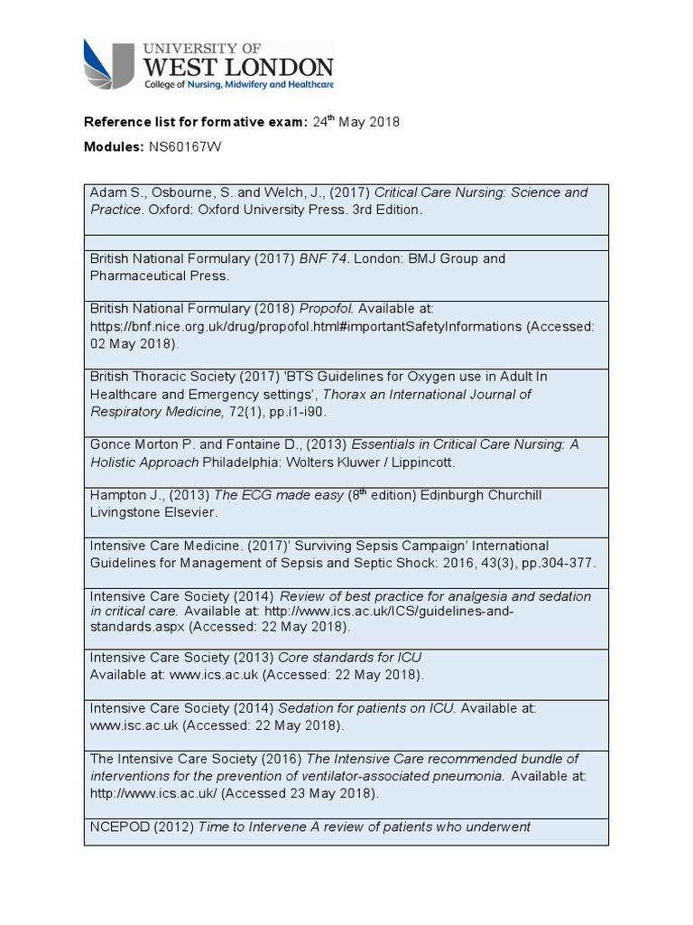 Reference List For Formative Exam: 24 Modules: NS60167W | Download Free ...