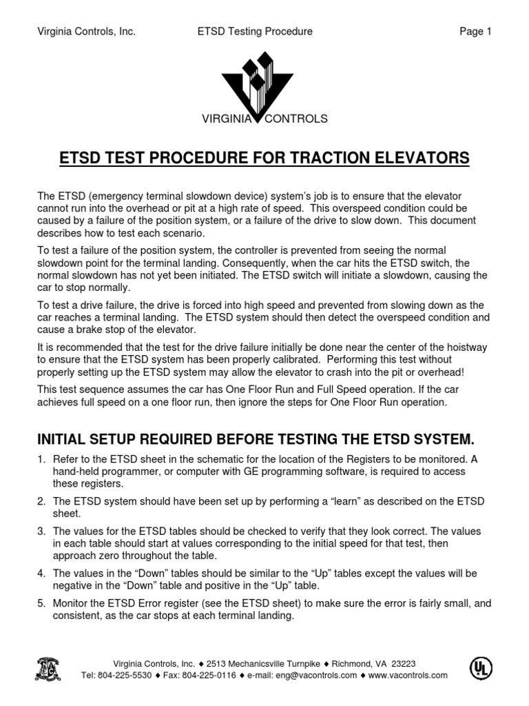 ETSD Emergency TRaction Slowdown Test Procedure PDF | PDF | Elevator ...