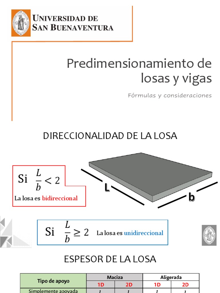 Predimensionamiento de Losas y Vigas PDF | PDF