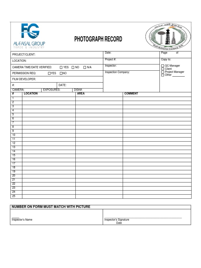 Photograph Record Log for Construction Project Inspection | PDF
