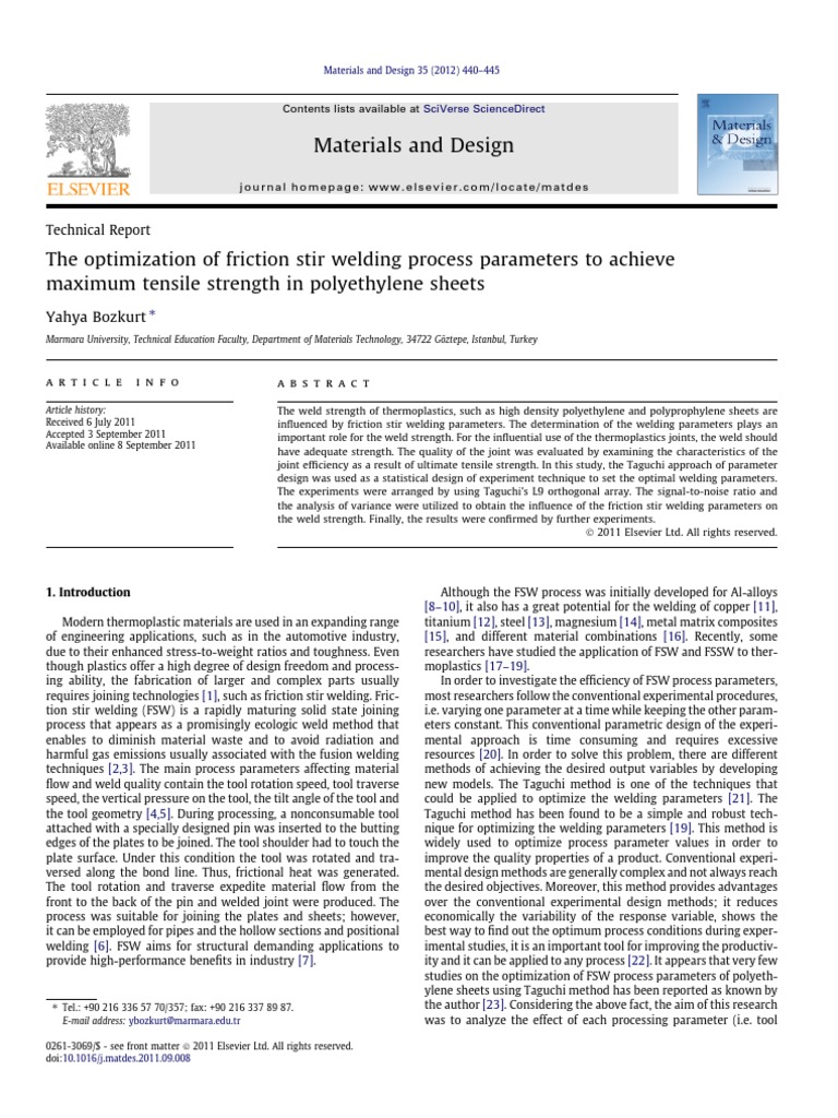 The Optimization Of Friction Stir Welding Process Parameters To Achievemaximum Tensile Strength