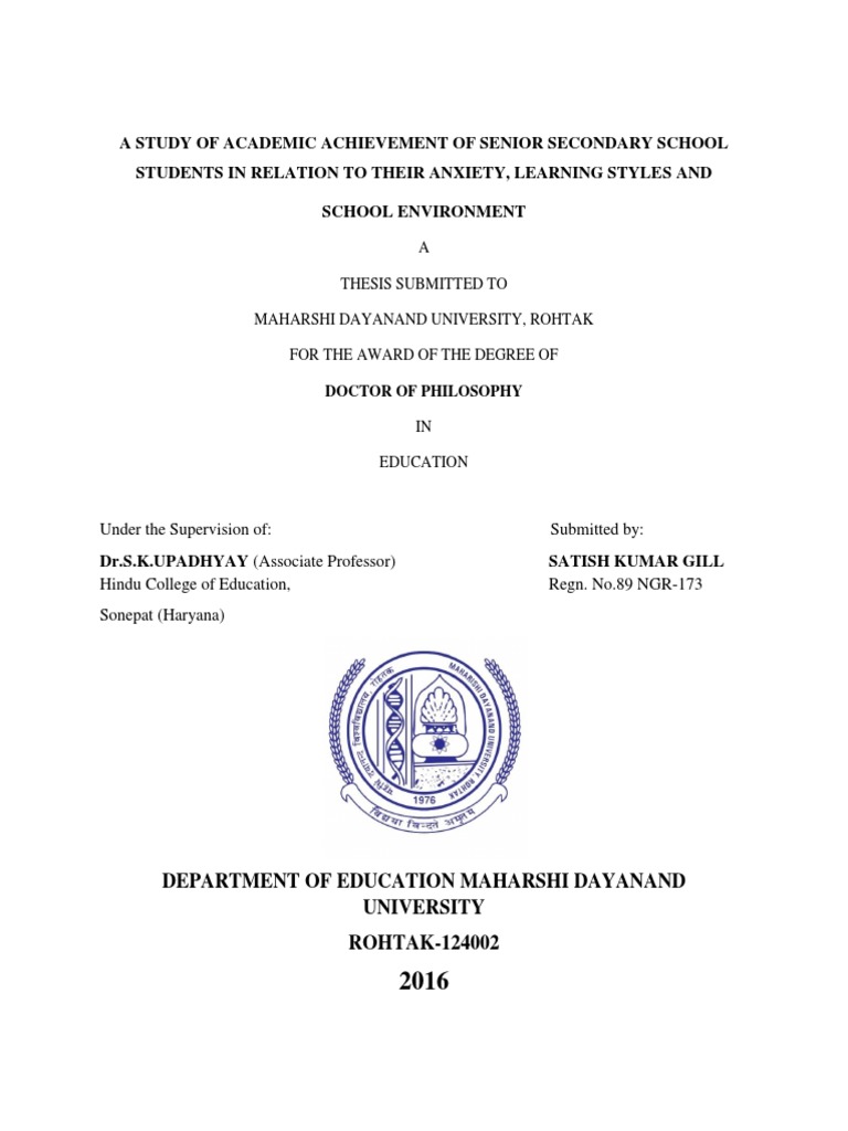 A Study of Academic Achievement of Senior Secondary School Students in Relation To Their Anxiety ...