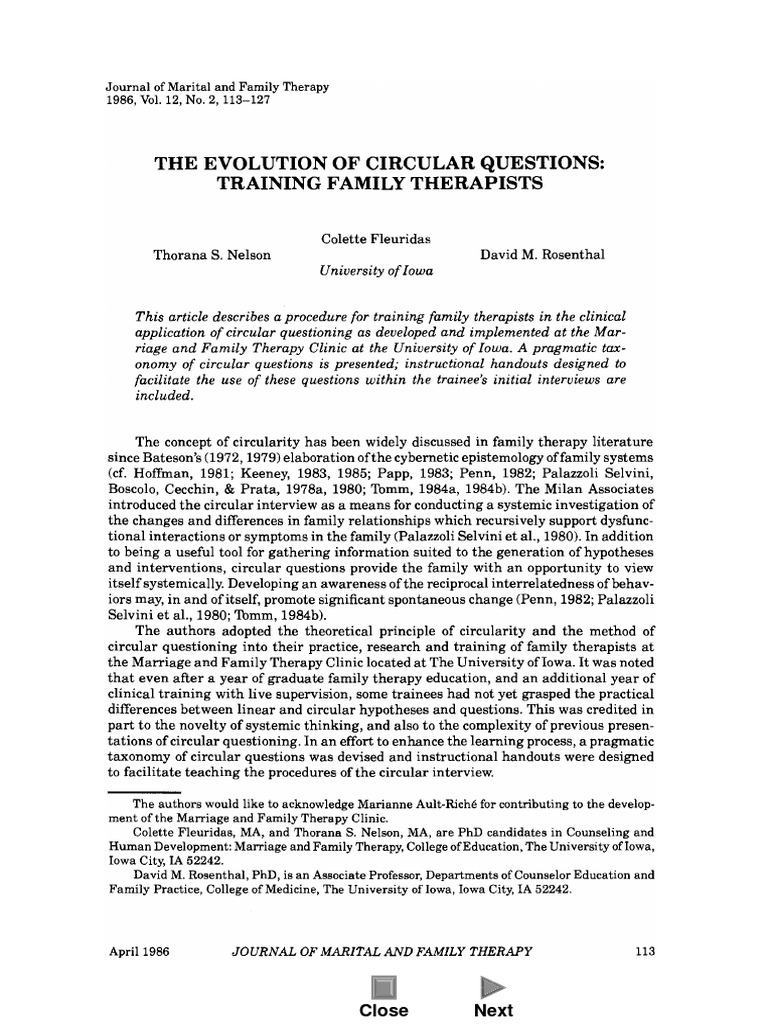 The Evolution of Circular Questions: Training Family Therapists | PDF ...