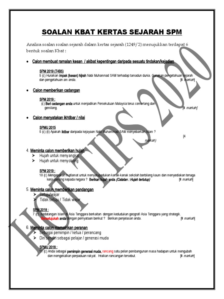 Hot Tips 2020-Soalan Kbat | PDF