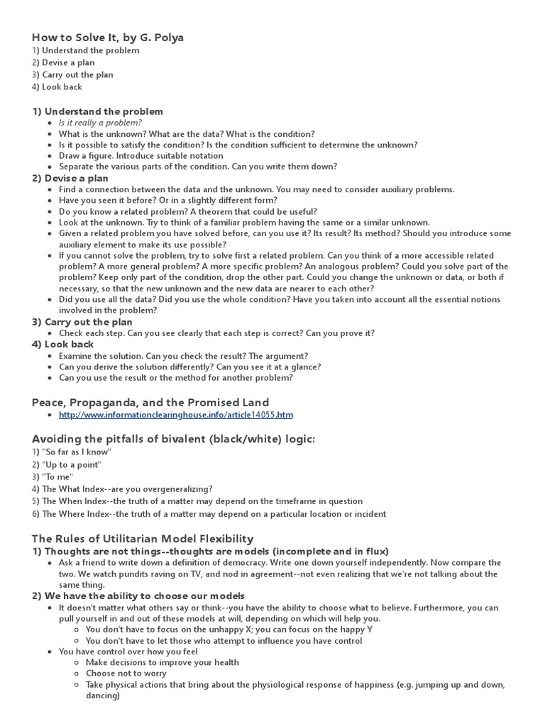 How To Solve It, by G. Polya: 1) Understand The Problem | PDF | Truth ...