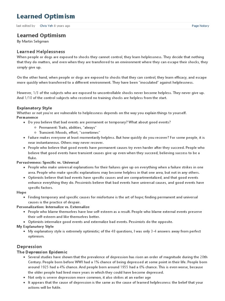 ! Learned Optimism | PDF | Optimism | Pessimism