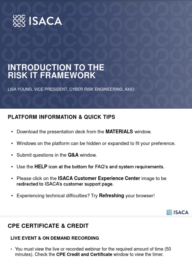 Introduction To The Risk It Framework: Lisa Young, Vice President, Cyber Risk Engineering, Axio ...