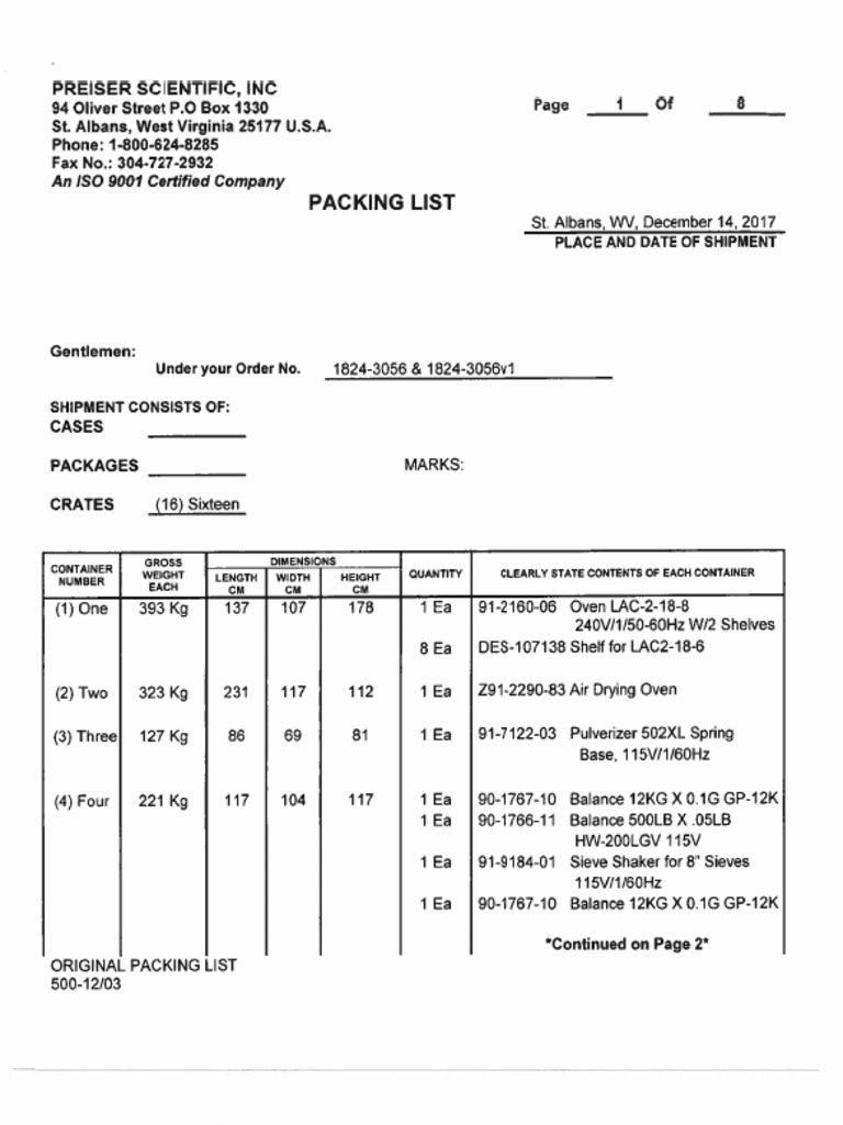 Solid LAb Packing List | PDF