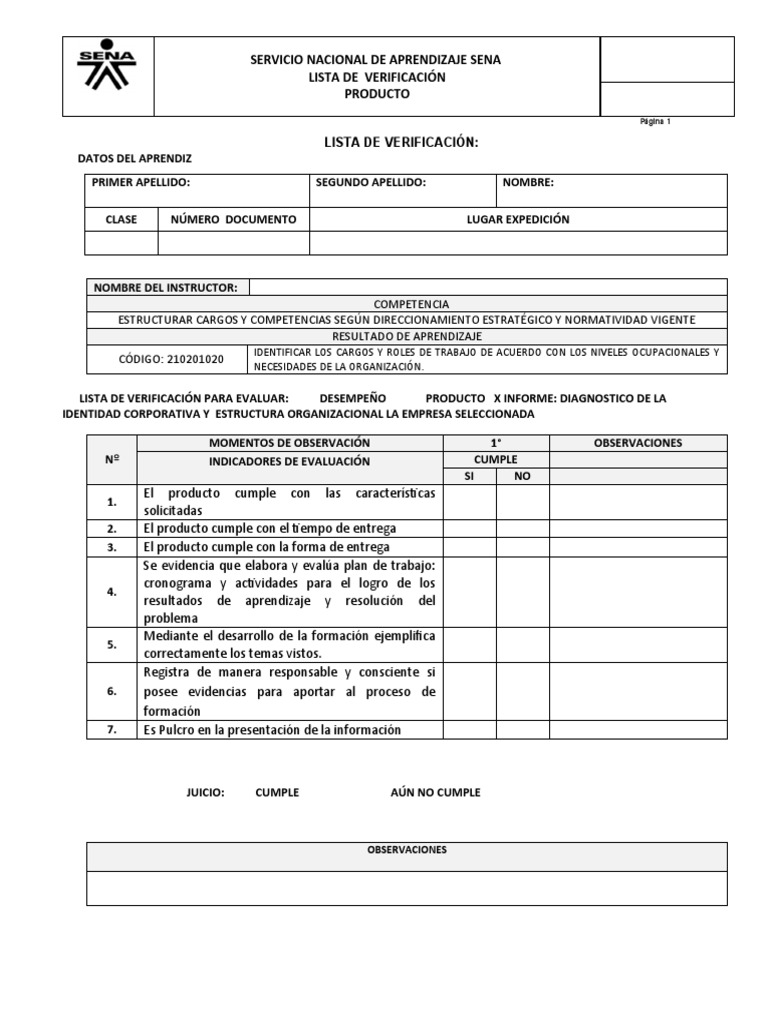 Lista Verificación - Diagnostico - Informe Corto | PDF | Evaluación ...