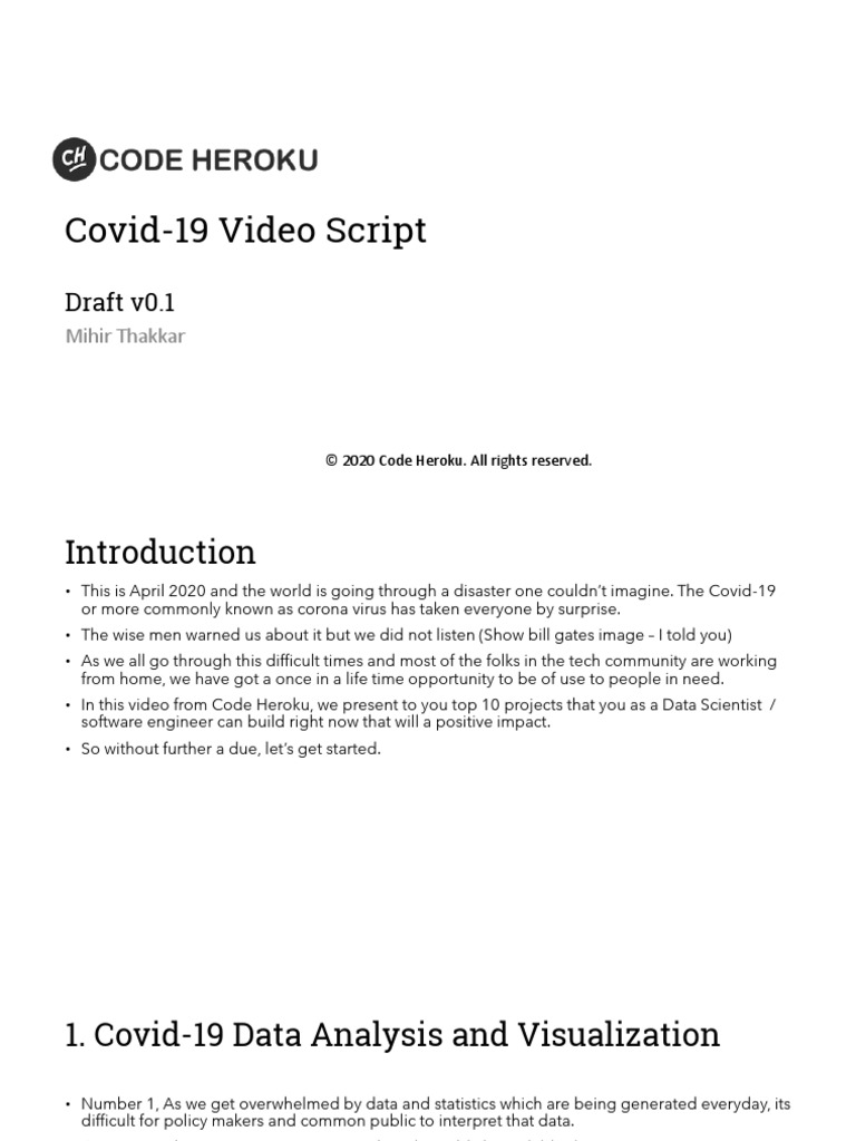 Covid-19 Video Script: Draft v0.1 | PDF | Visualization (Graphics ...