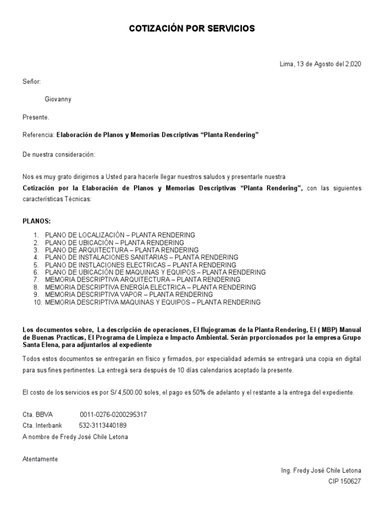 Cotización Planos Planta Rendering | PDF