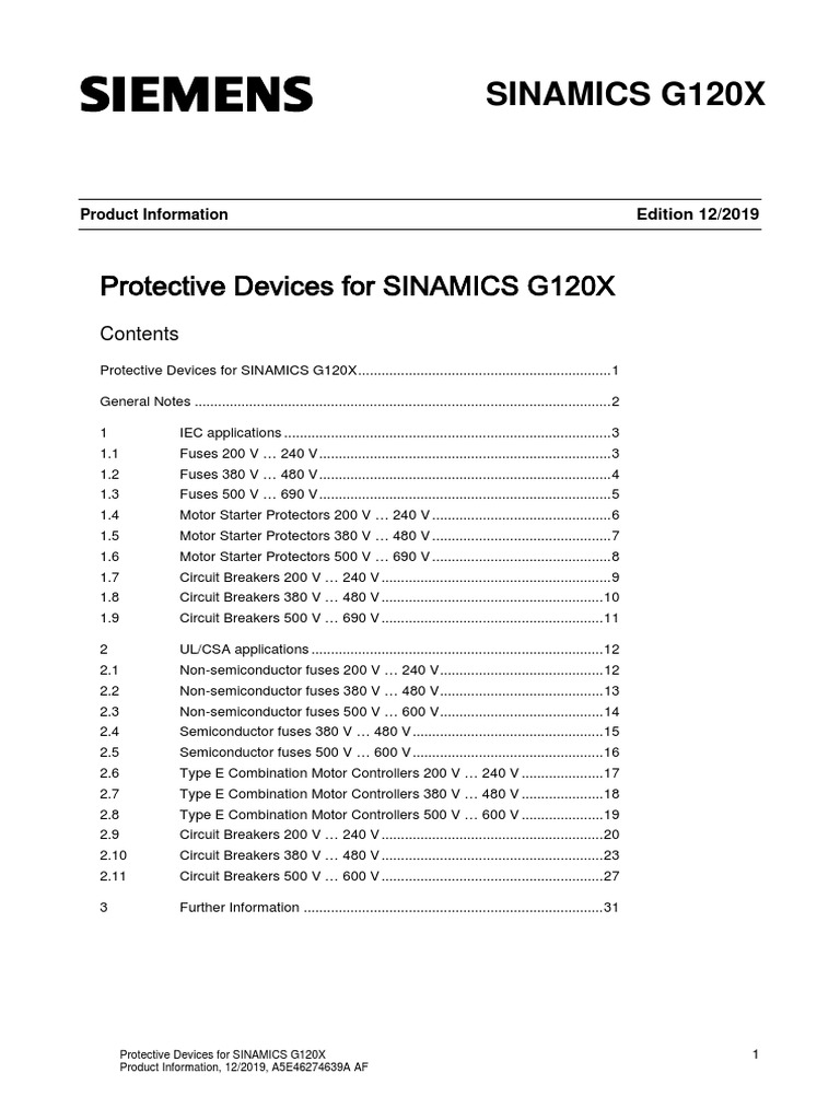 Protective Devices For SINAMICS G120X | PDF | Fuse (Electrical ...